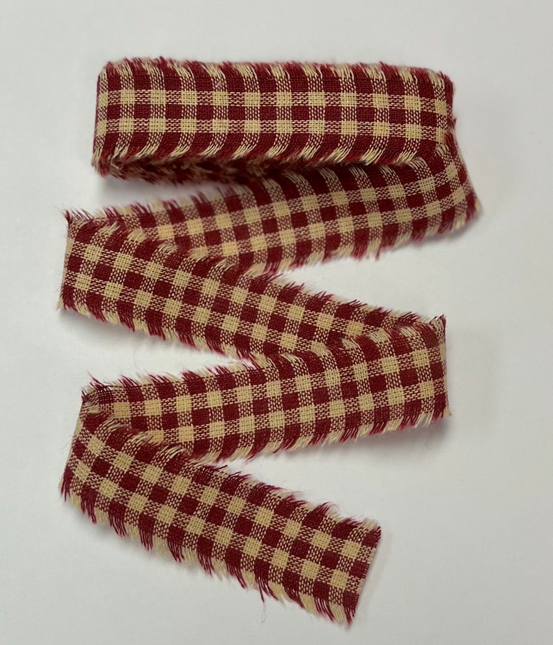 4 Yard Primitive Fabric Ribbon Strip 3/4” Wide Red and Tan Check ...