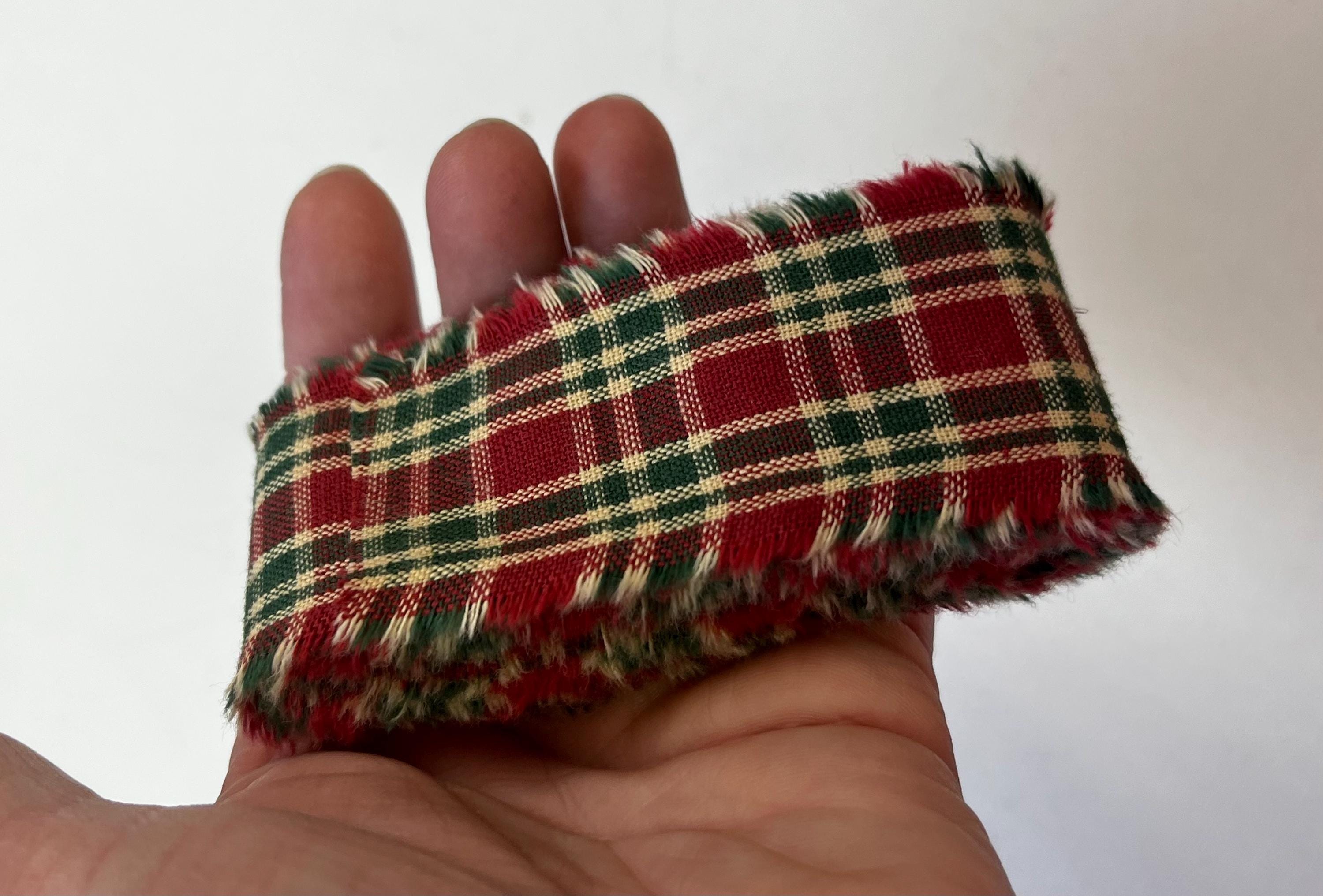 4 Yard Primitive Fabric Ribbon Strip 1-1/2” Wide Red Green Plaid ...