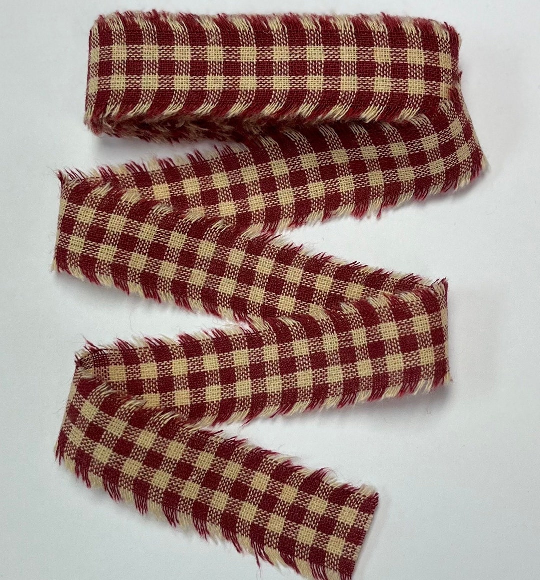 4 Yard Primitive Fabric Ribbon Strip 3/4” Wide Red and Tan Check ...