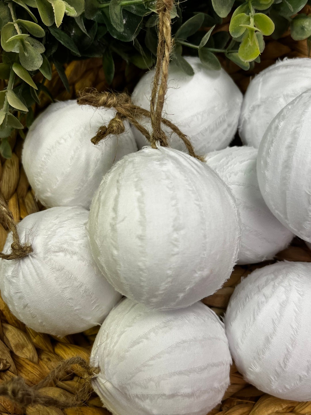 10 Primitive Handmade Vintage Style Snow White Snowball Fabric Rag ...