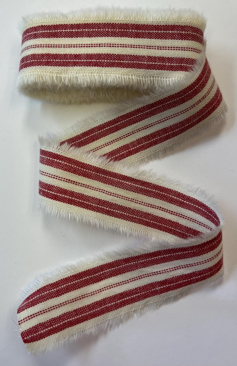 4 Yard Primitive Fabric Ribbon Strip 1” Wide Red Candy Cane Stripe Gift ...