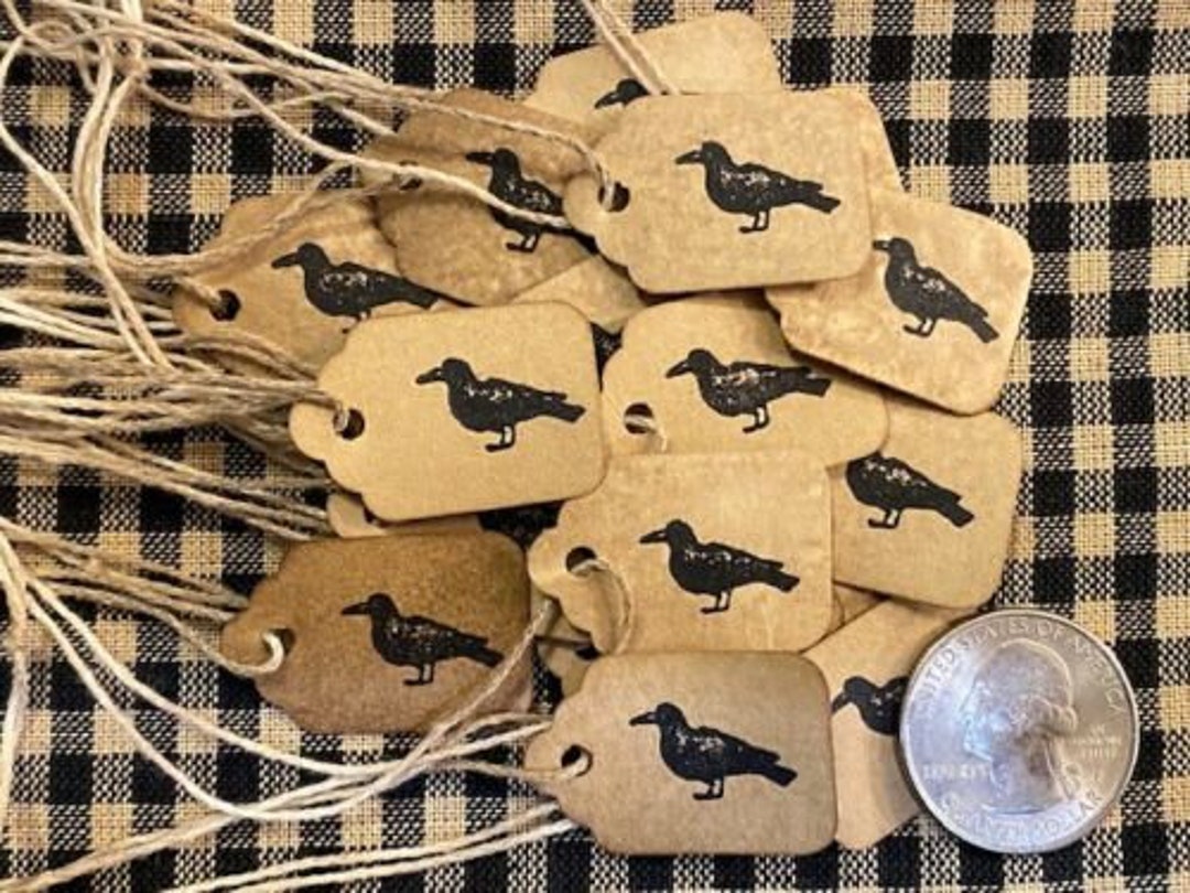100 TINY Hang Tags Black CROW Hang Tags Coffee Stained Primitive Price ...