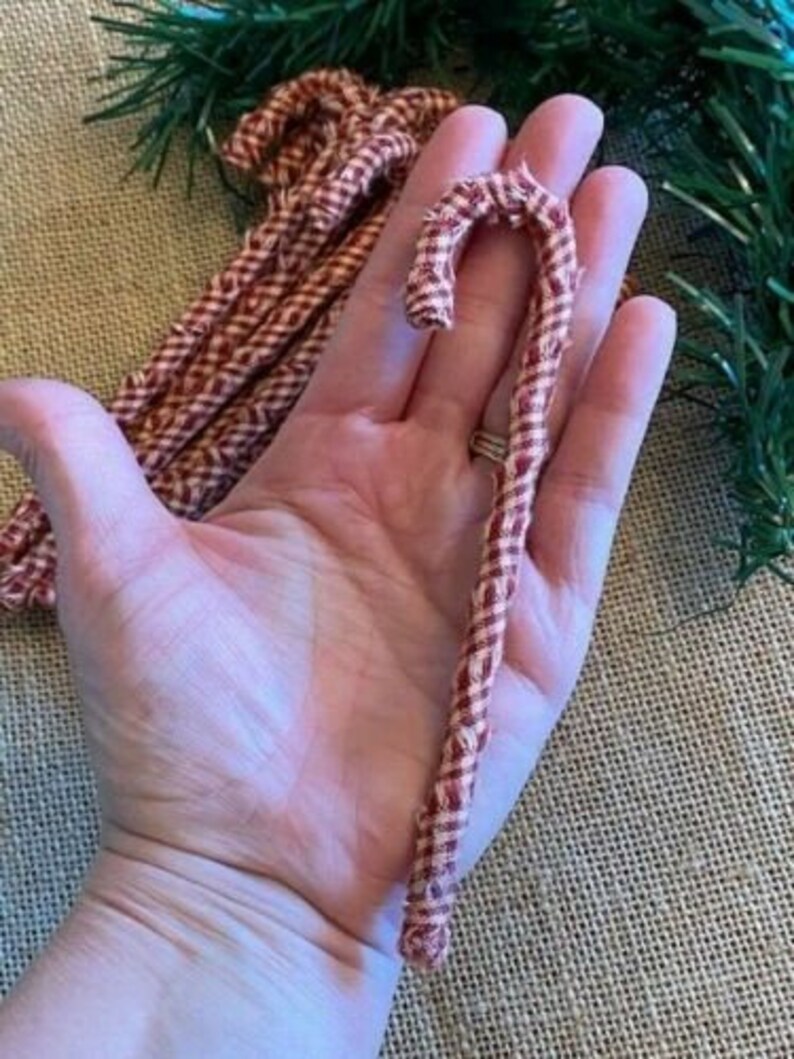 12 Primitive Small Check Barn Red Homespun Fabric Candy Canes | Etsy