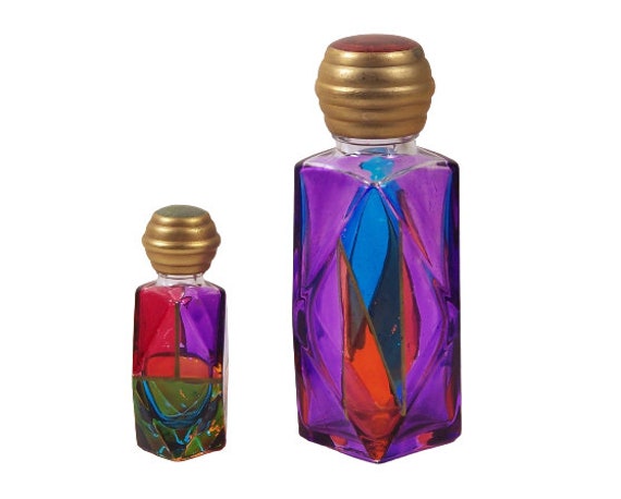 Murano Stained Glass Perfume Bottle Pair Hand Painted… - Gem