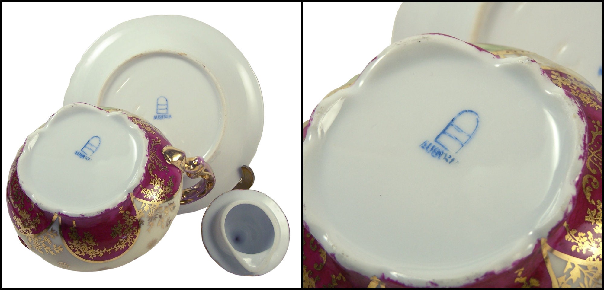 Austria Beehive Personal Teapot & Underplate Red Gold Cream Syrup ...
