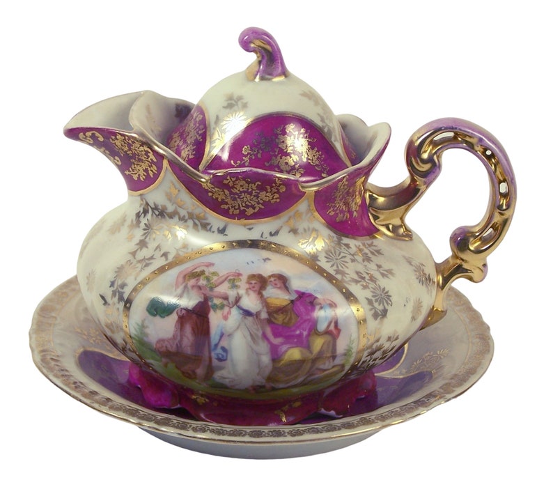 Austria Beehive Personal Teapot & Underplate Red Gold Cream Syrup ...