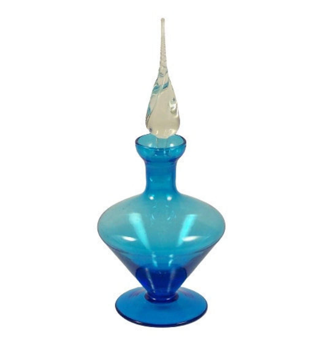 Vintage Blue Glass Footed Perfume Bottle W/ Twisted Clear Stopper - Etsy