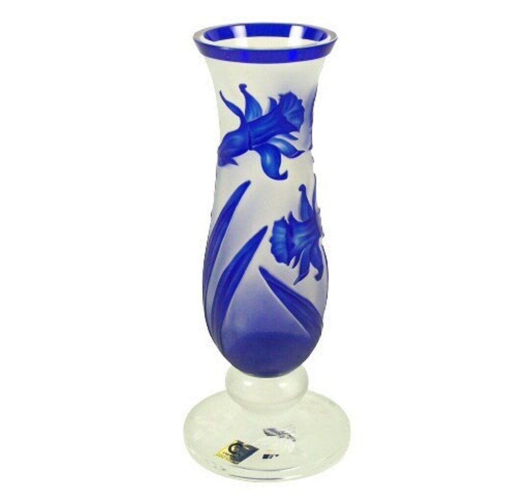 Capella Glass Vase Cobalt Daffodils on Frosted Sandblasted Czech ...