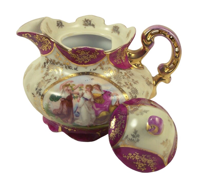 Austria Beehive Personal Teapot & Underplate Red Gold Cream Syrup ...