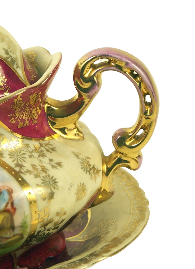 Austria Beehive Personal Teapot & Underplate Red Gold Cream Syrup ...