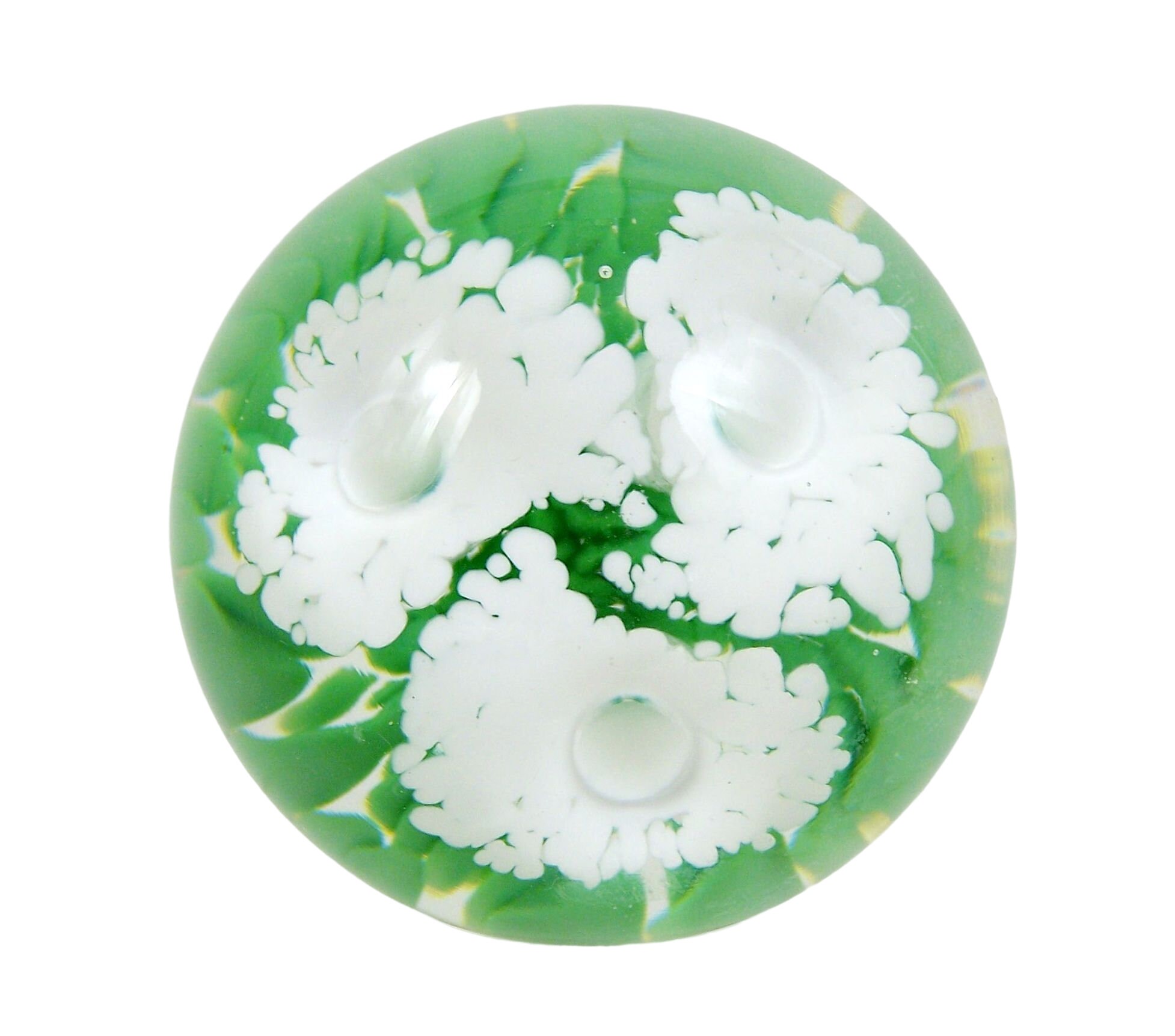 Vintage Glass Paperweight White Calla Lily Flowers on Green Leaves 3 1/ ...