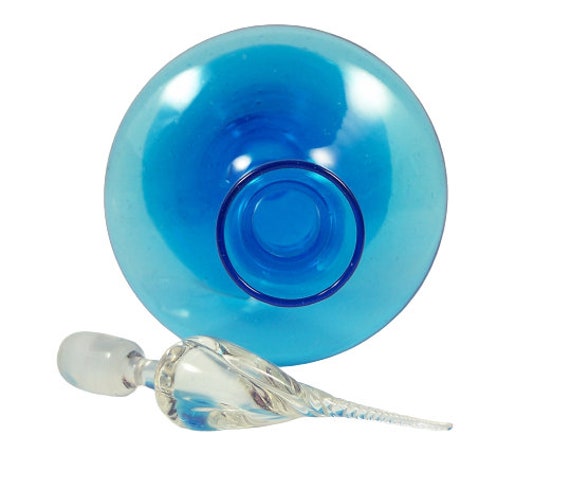 Vintage Blue Glass Footed Perfume Bottle w/ Twisted C… - Gem