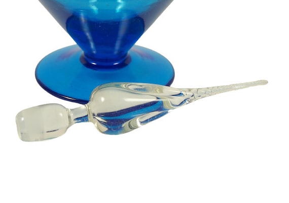 Vintage Blue Glass Footed Perfume Bottle w/ Twisted C… - Gem
