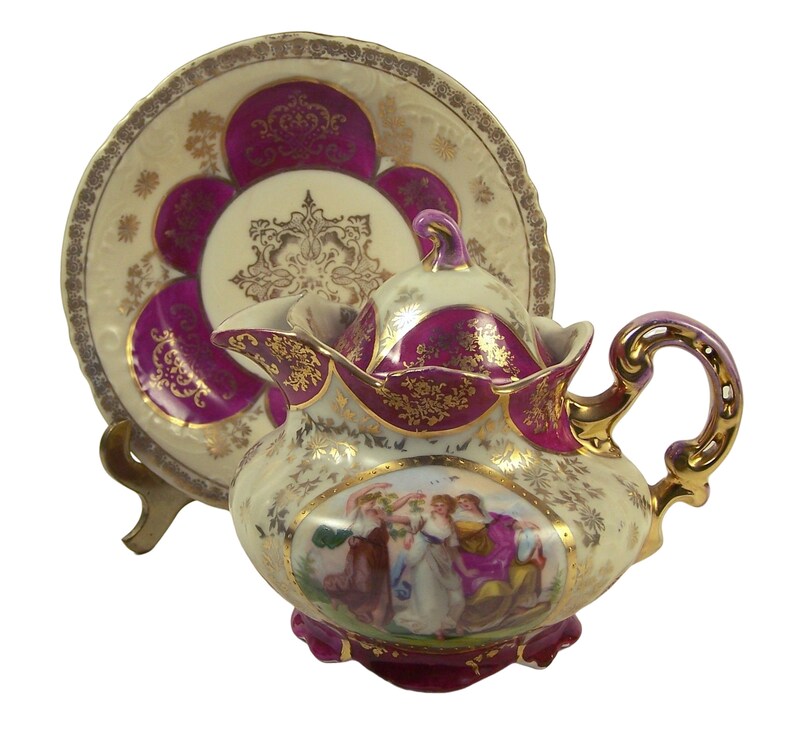 Austria Beehive Personal Teapot & Underplate Red Gold Cream Syrup ...