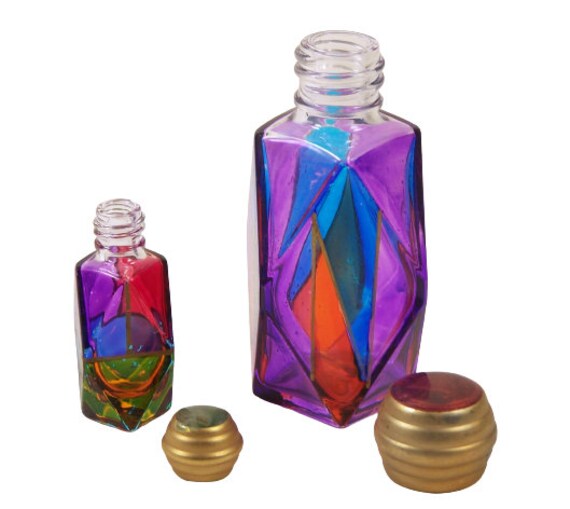 Murano Stained Glass Perfume Bottle Pair Hand Painted… - Gem