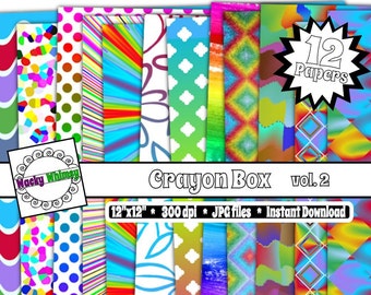 Digital Paper crayon Box Some CU OK Vibrant | Etsy