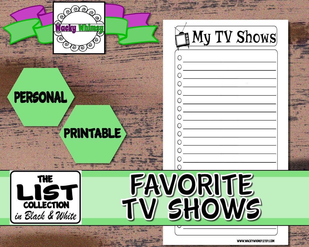 My Favorite TV Shows List Planner Insert Black/white Retro Font ...