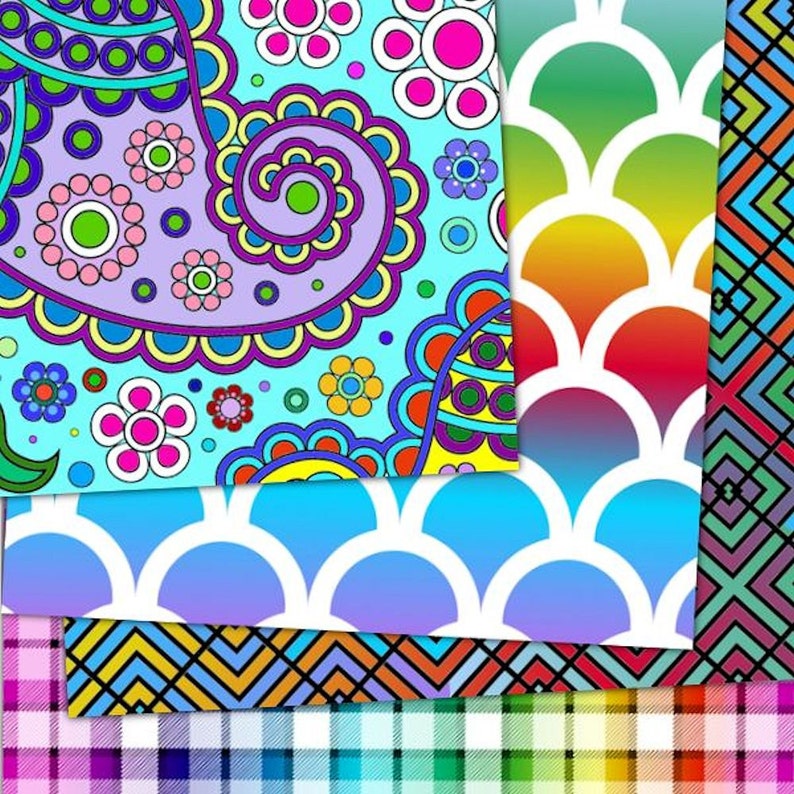 Digital Paper - "crayon Box", Some CU OK, Vibrant Colors, Rainbow ...