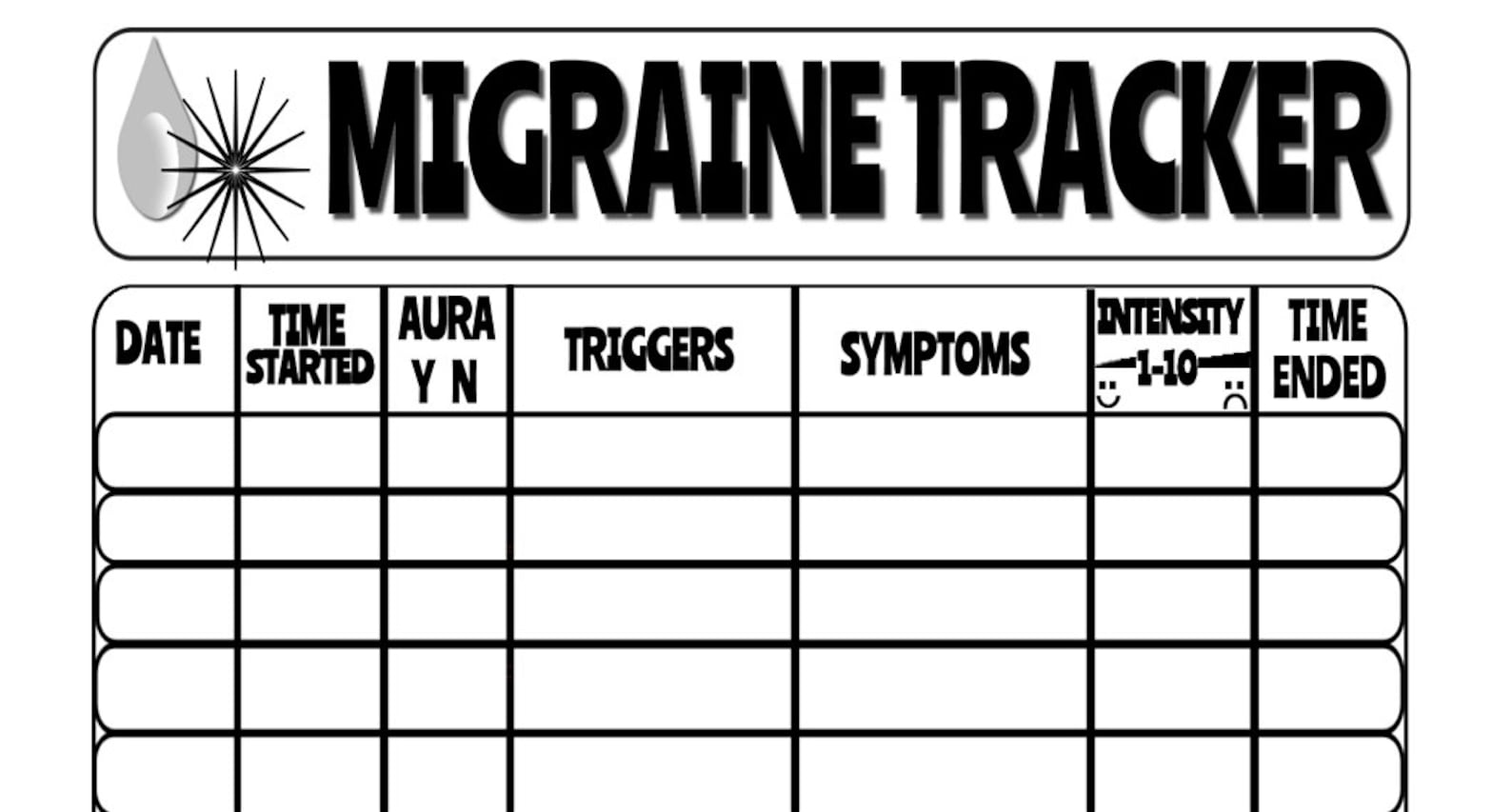 Migraine Tracker Planner Insert | Black & White | Printable | A5/half ...