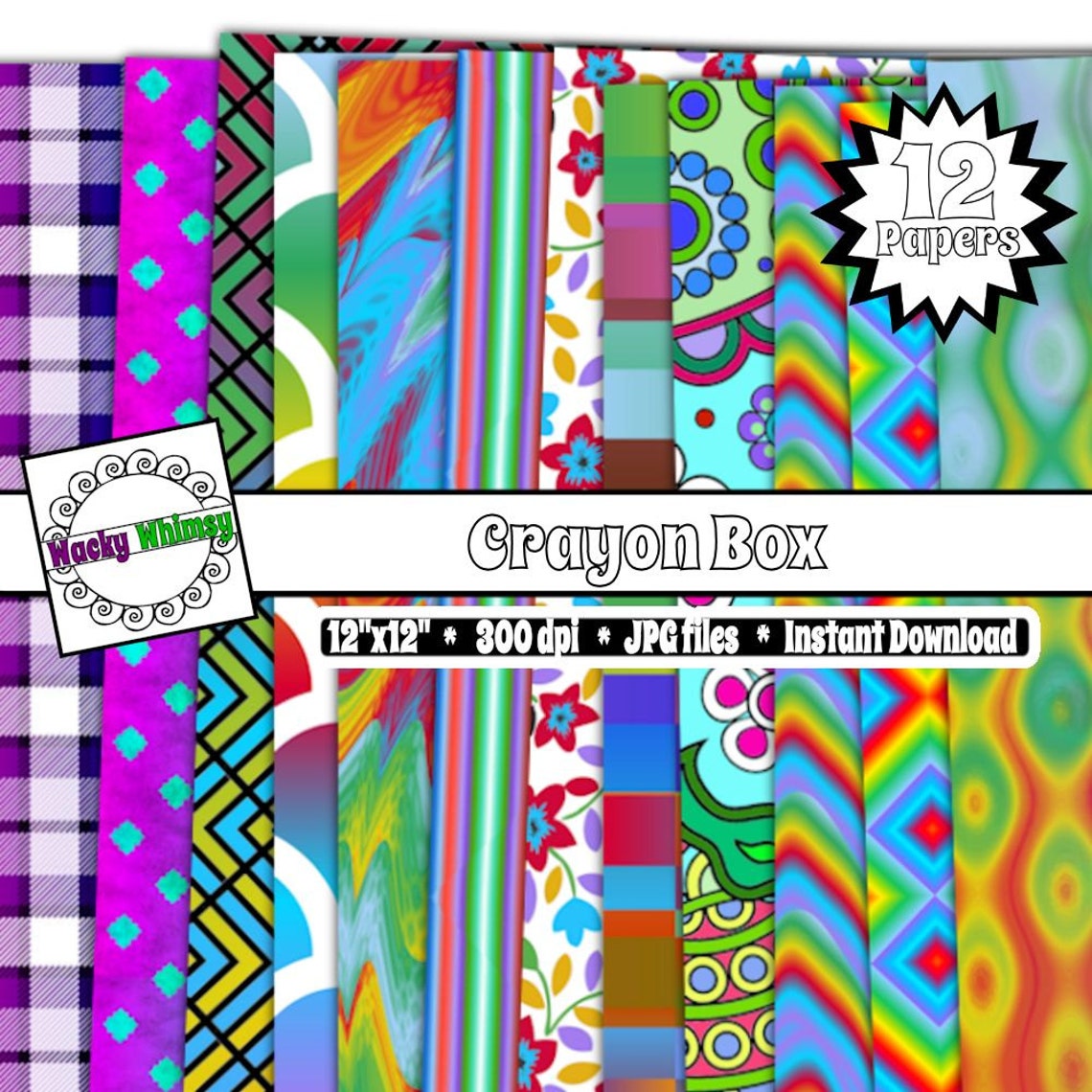 Digital Paper - "crayon Box", Some CU OK, Vibrant Colors, Rainbow ...
