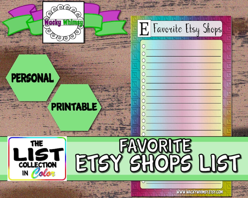 My Favorite Etsy Shops List Planner Insert | Color | Printable ...