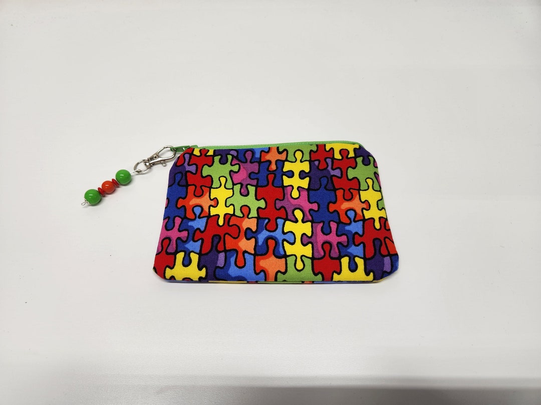 Autism Coin Purse Fully Lined Beaded Pull Hand Sewn Made - Etsy