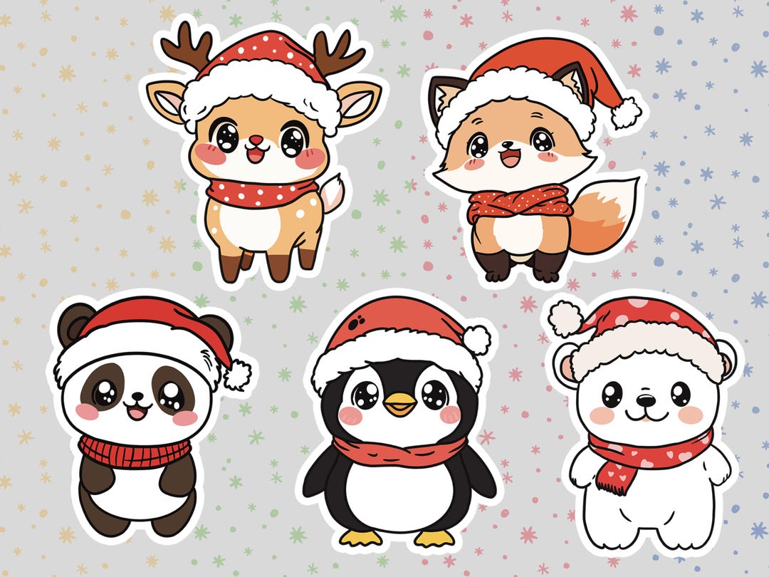 Cute Animals Christmas Stickers - Matte Vinyl Holiday Stickers, Water ...