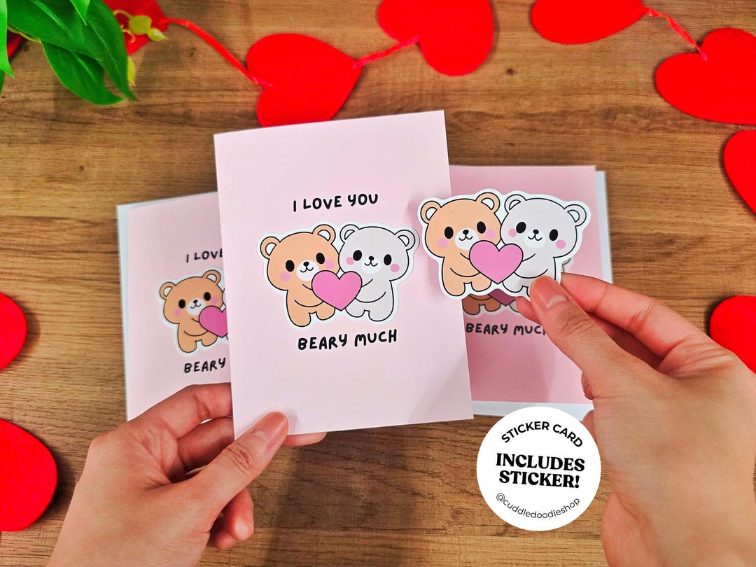 I Love You Beary Much Card, Handmade Valentine’s Day Sticker Card ...