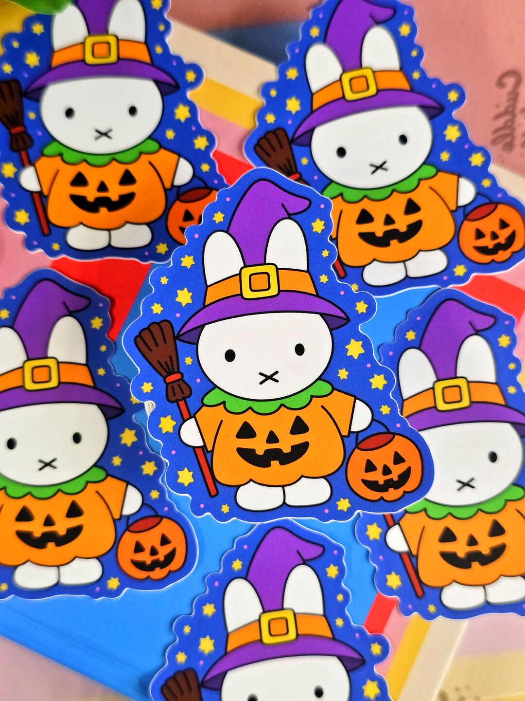 Kawaii Miffy Witch Pumpkin Sticker | Waterproof Halloween Vinyl Decal ...