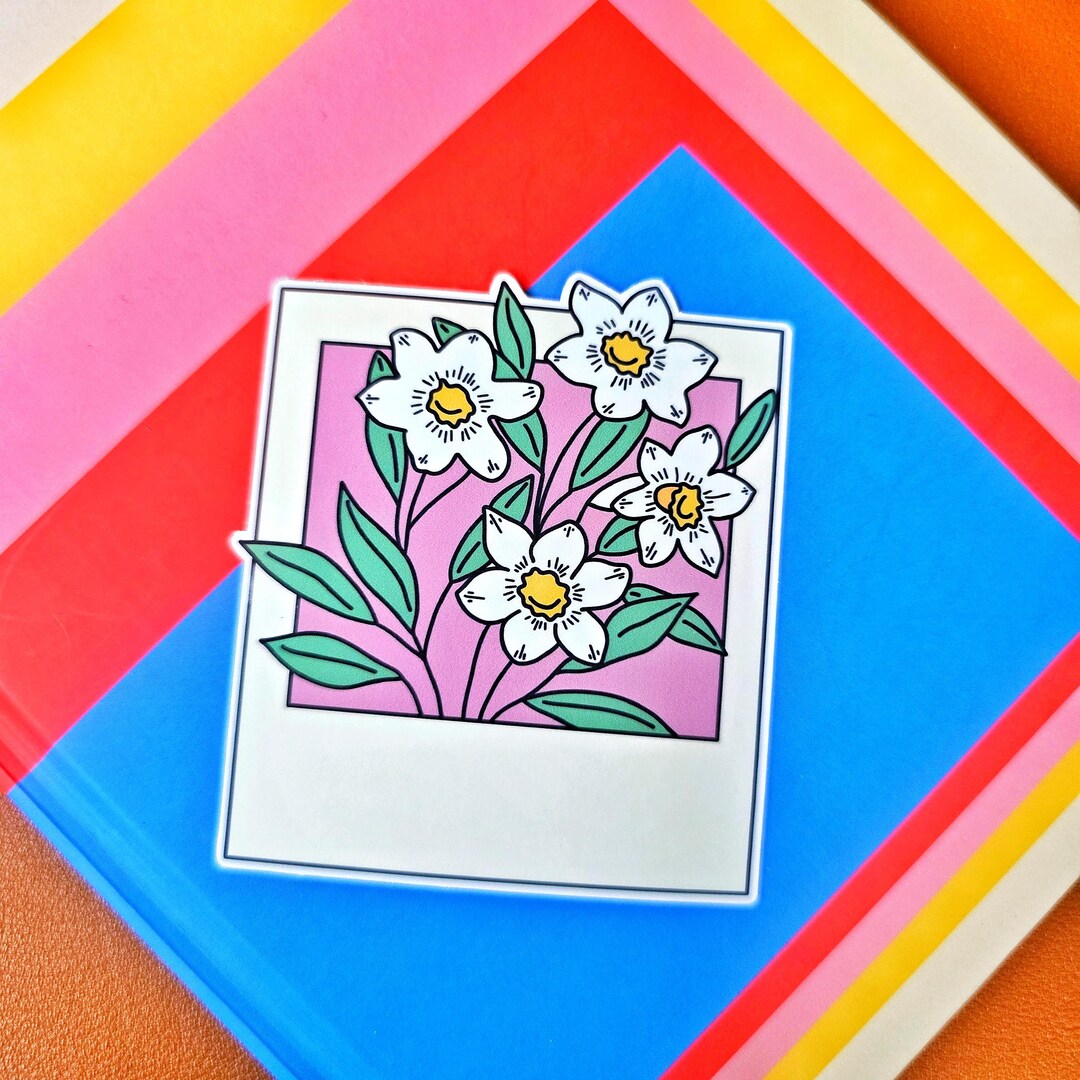 Daffodil Polaroid Sticker: Hand-drawn Spring Bloom Decal - Etsy
