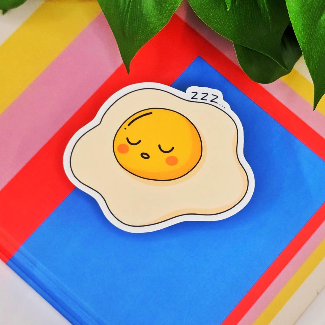 Sleepy Egg Sticker – Kawaii Fried Sleepyvegg Vinyl Decal, Cute Lazy Egg ...