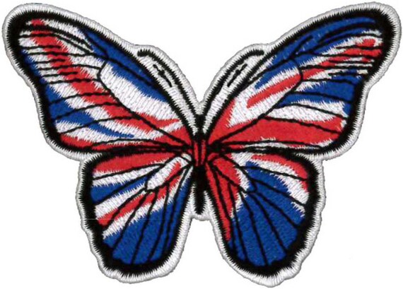 Butterfly union Jack Embroidered Patch 8cm X 5.5cm | Etsy UK