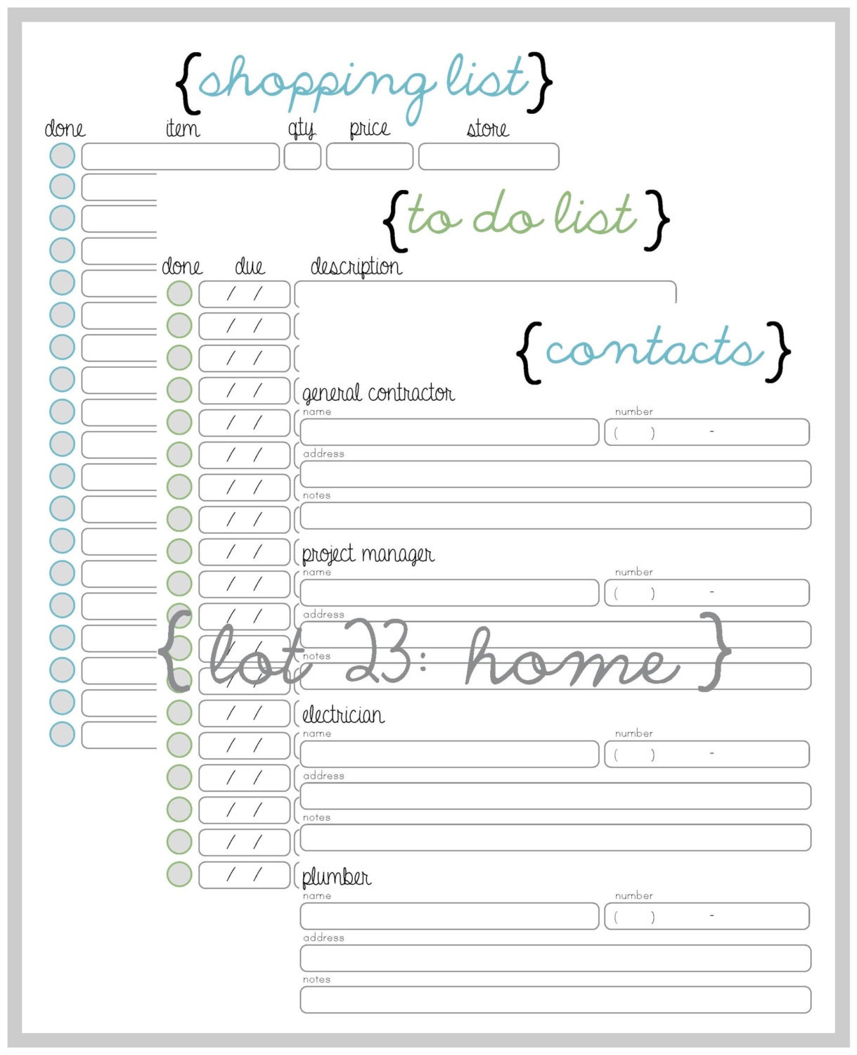 Home Construction Organizer Kit Create a House Construction | Etsy