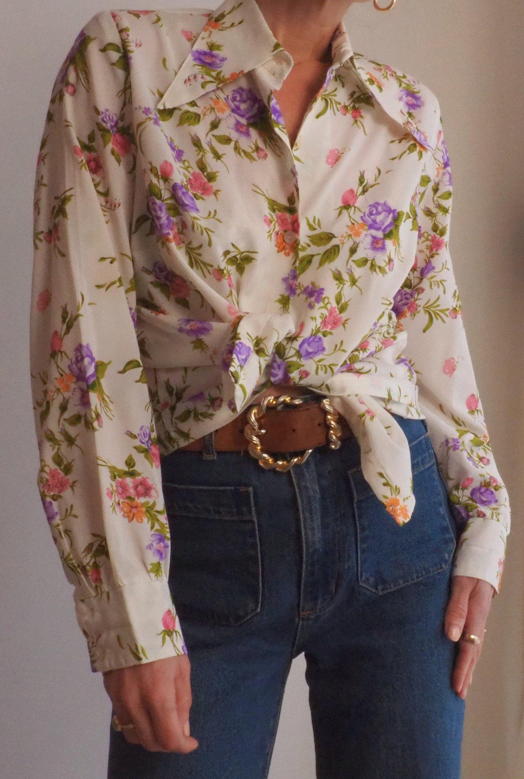 Vintage 70s Floral Retro Button up Blouse - Etsy