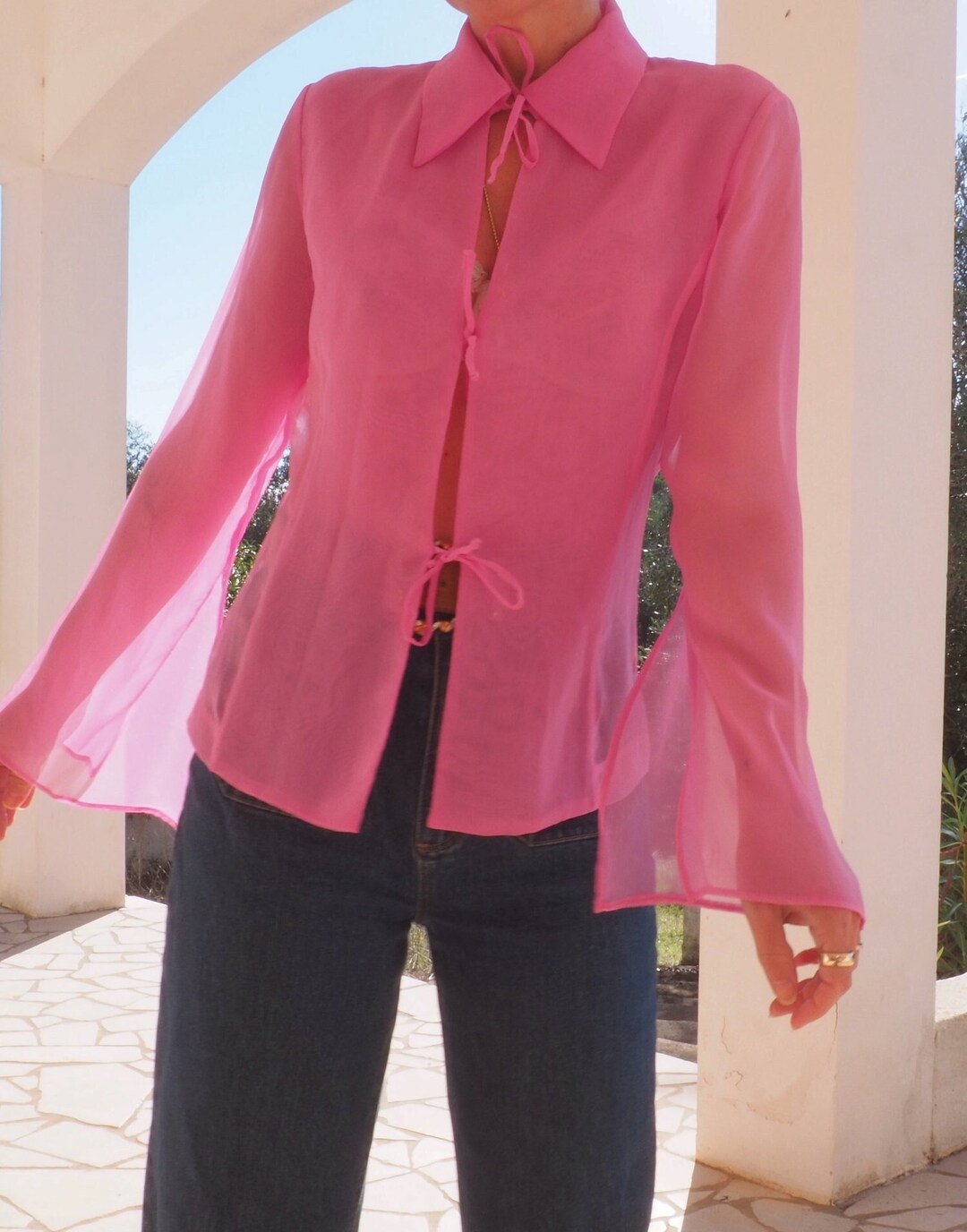 Rosa transparente Bluse zum Binden - Etsy.de