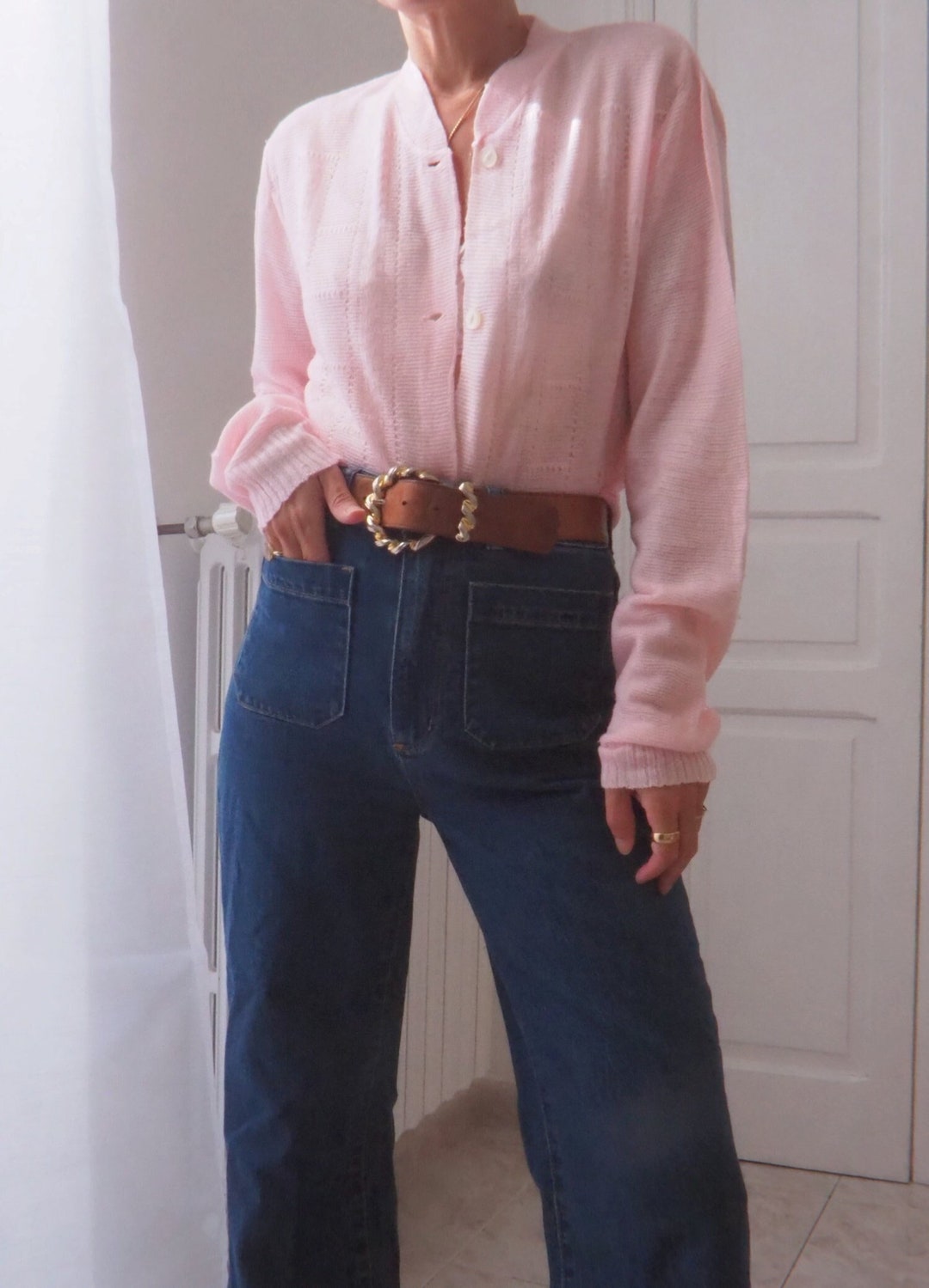 VINTAGE PINK CARDIGAN // 1960s 70s Pink Cardigan - Etsy