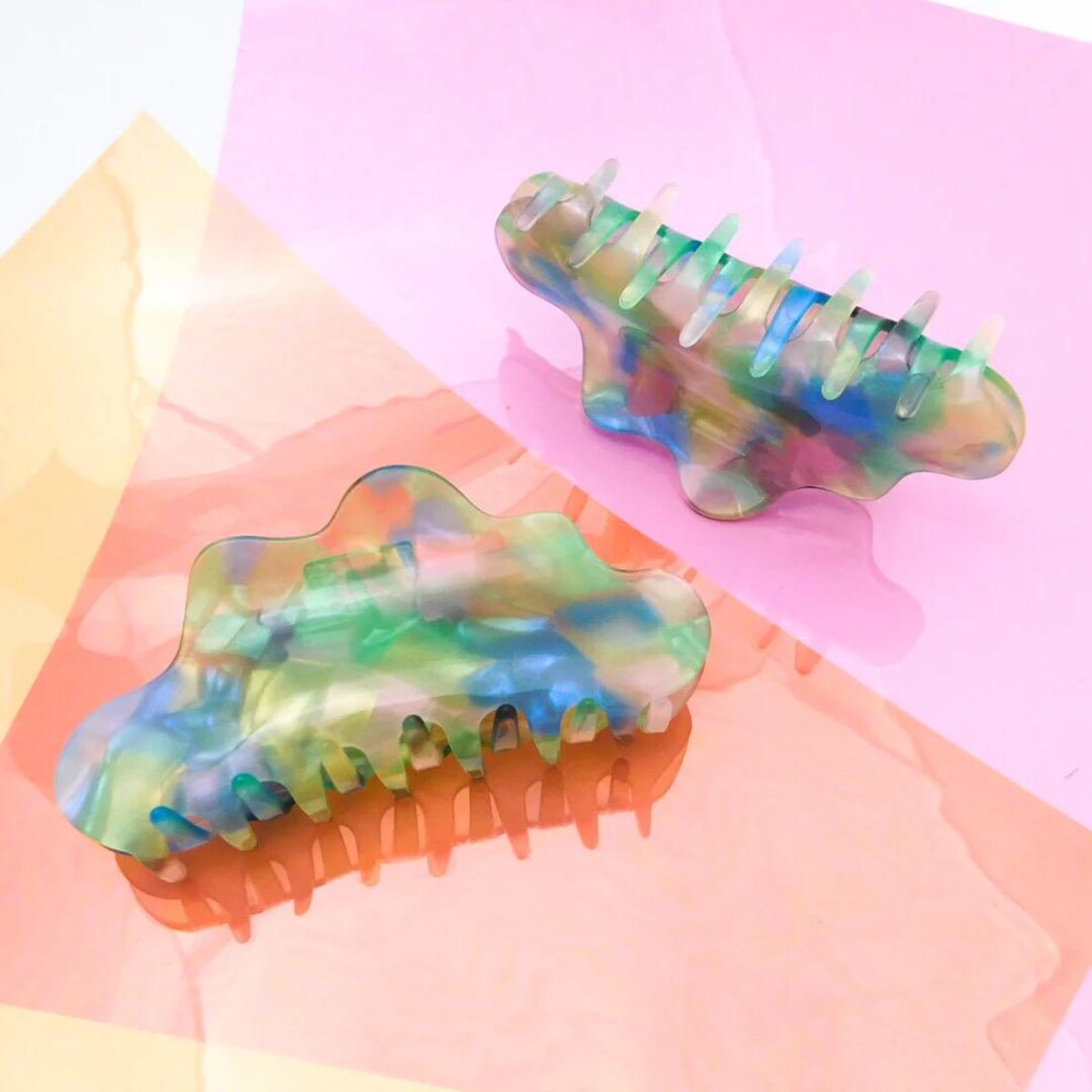 XL Iridescent Hair Claw Clip: Rainbow Holographic Acrylic Grip - Etsy