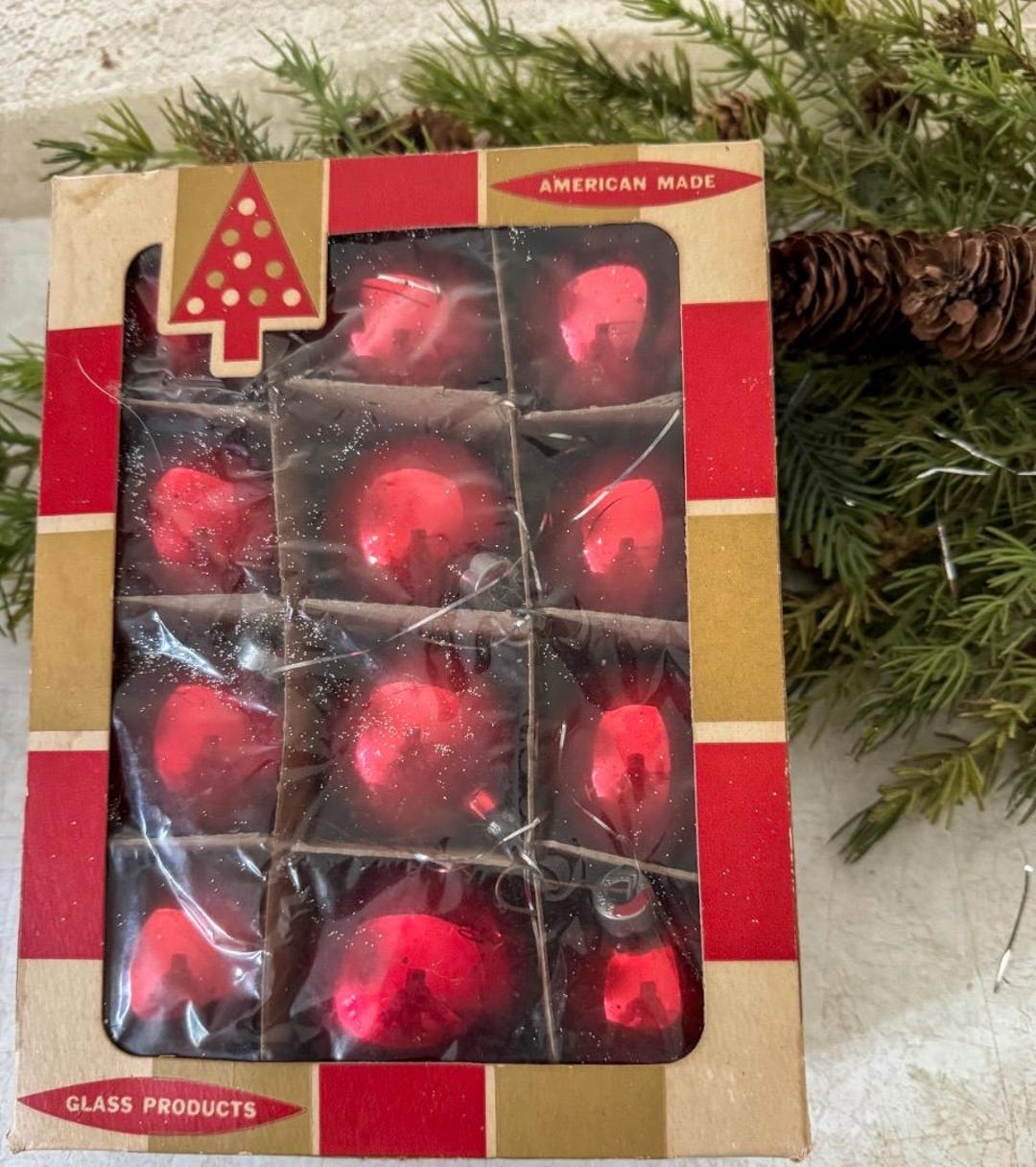 Vintage Coby Red Glass Christmas Ornaments in Original Box | Mid ...