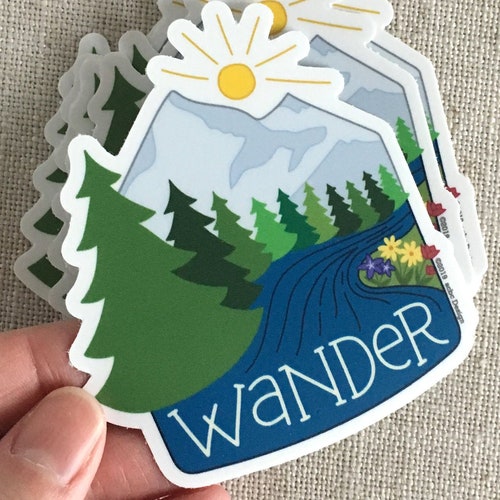 Wander Vinyl Sticker / Illustrated Mountain Forrest / Hand - Etsy