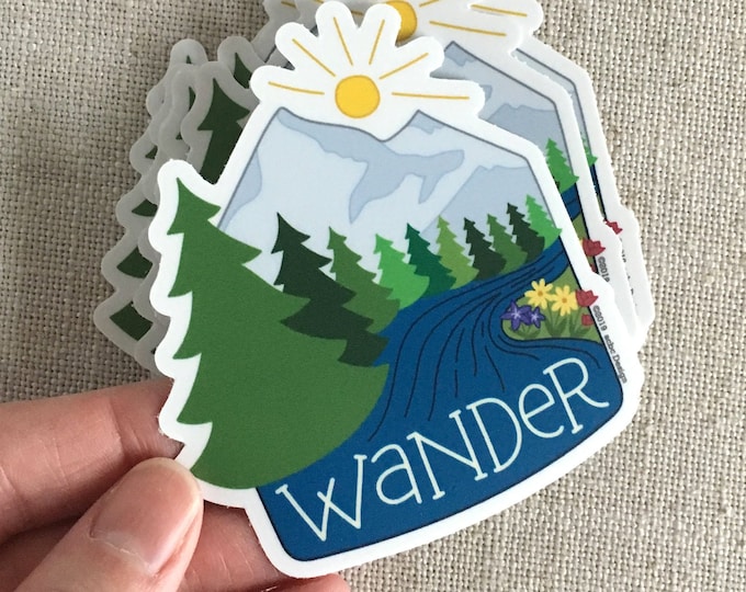 Wander Vinyl Sticker / Illustrated Mountain Forrest / Hand Lettered ...