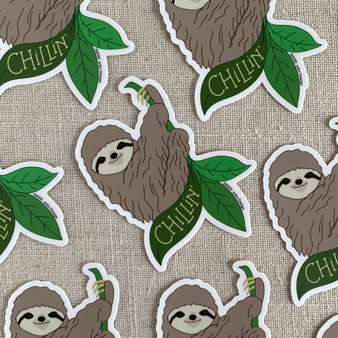 Chillin' Sloth Vinyl Sticker / Cute Illustrated Three Toed - Etsy