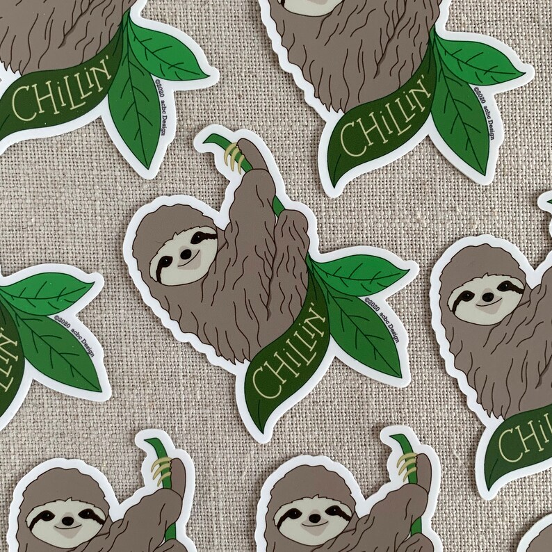 Chillin' Sloth Vinyl Sticker / Cute Illustrated Three Toed - Etsy