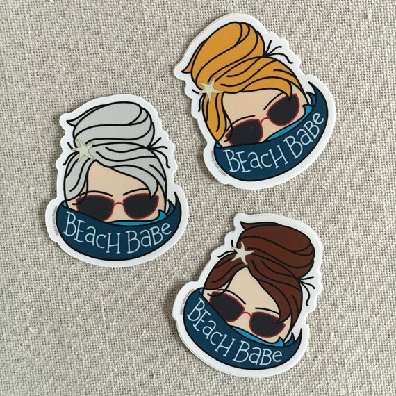 Beach Babe Brunette Vinyl Sticker Beach Sticker Modern Sticker Laptop ...