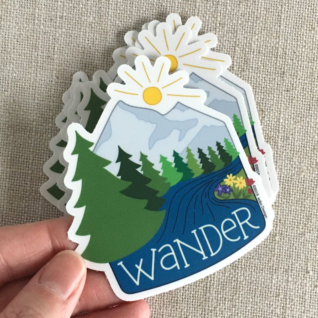 Wander Vinyl Sticker / Illustrated Mountain Forrest / Hand Lettered ...