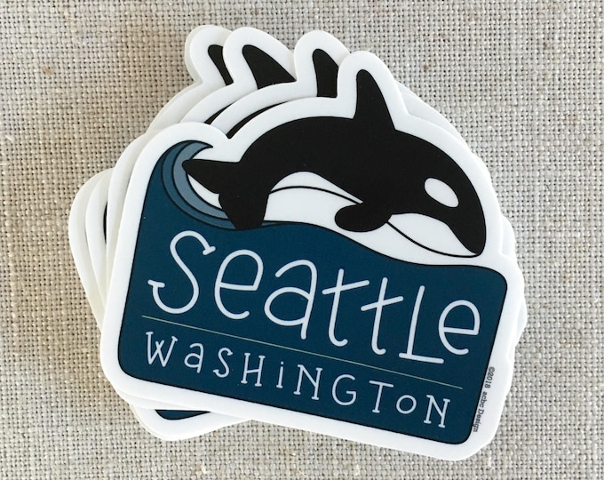 Seattle Whale Vinyl Sticker / Seattle Washington Sticker / Modern ...