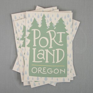 Portland Oregon Rain Set of 6 Postcards / Illustrated Postcards / Hand ...