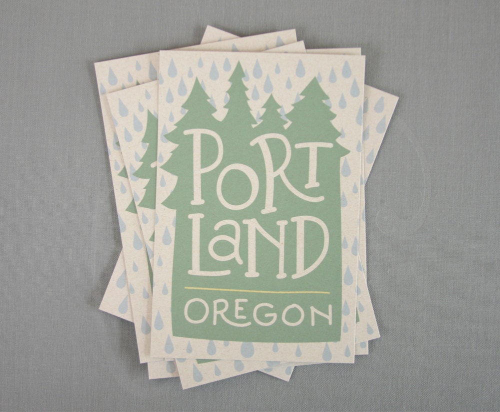 Portland Oregon Rain Set of 6 Postcards / Illustrated - Etsy