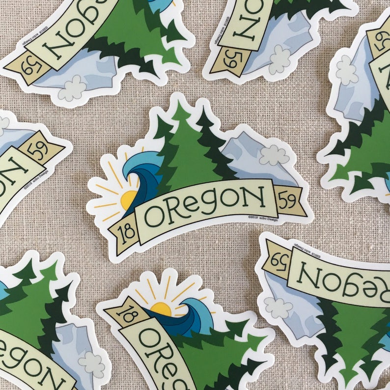 Oregon 1859 Vinyl Sticker / Illustrated Waterproof Sticker / | Etsy