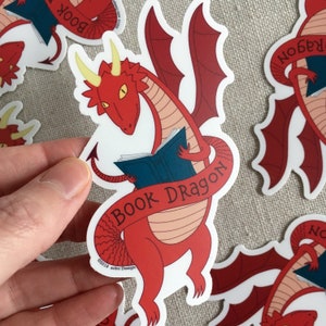 Book Dragon Vinyl Sticker / Reader Gift / Laptop Sticker / Reader Gift ...