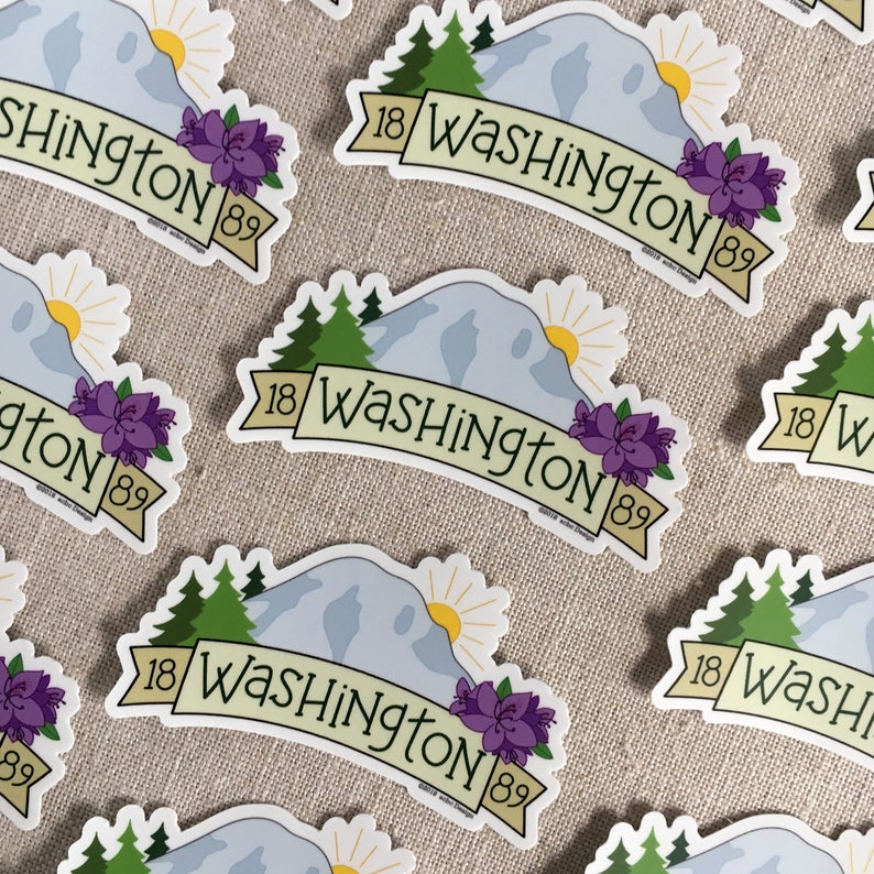 Washington State Vinyl Sticker: Mt Rainier, Rhododendron, Travel ...